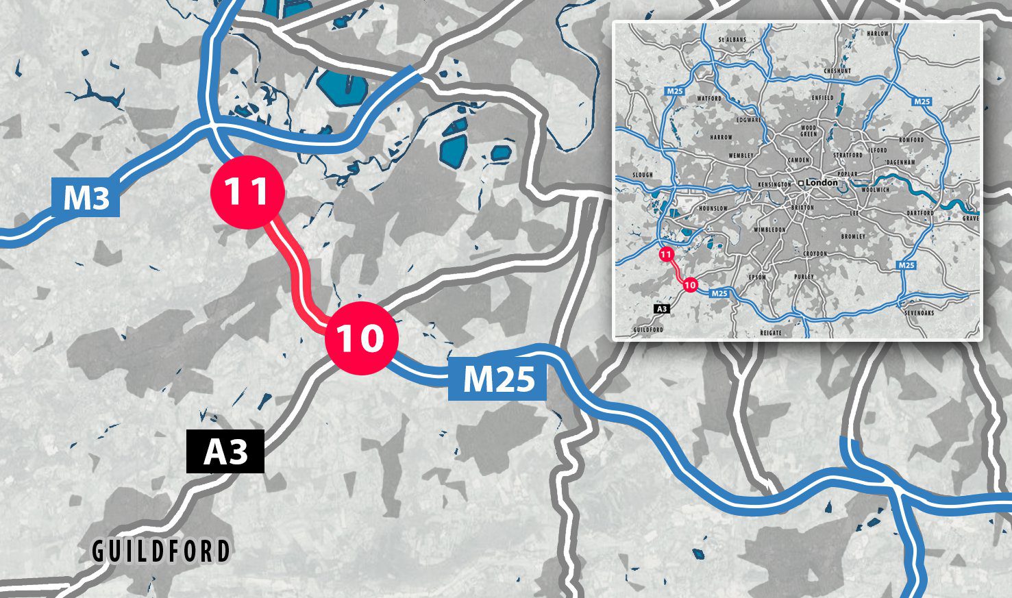 A map indicates the location where a section of the busiest motorway in ...